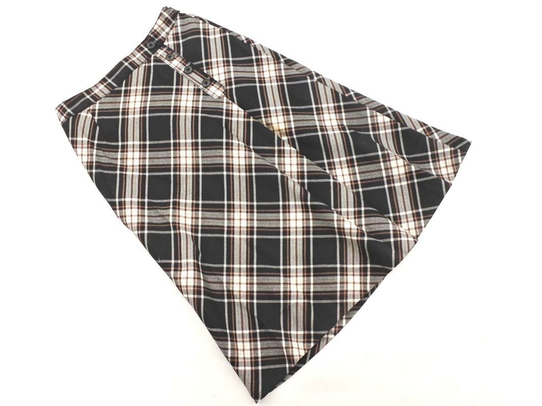 J.PRESS ジェイプレス ウール100% チェック ロング スカート size9/黒 ◇■ ☆ gaa9 レディース 裏地：あり　ファスナー：左サイド　前面・右太ももに引っ掛けがございます。前面・左太ももにヨゴレがございます。前面・右ヒ...