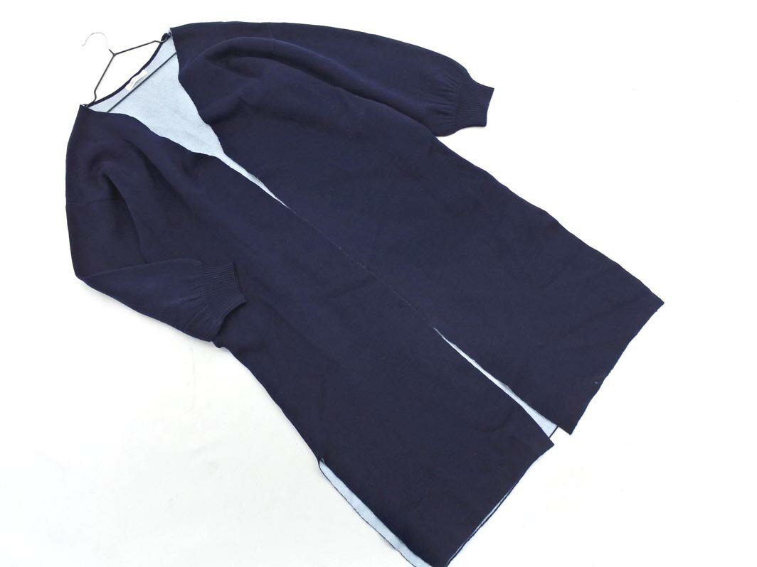 natural couture ナチュラルクチュール ボリュームスリーブ ロング カーディガン sizeF/紺 ◇■ ☆ fkc6 レディース 前面・スソ左内側にヨゴレがございます。（各箇所のヨゴレやダメージに関しましては、写真をご参照くだ...