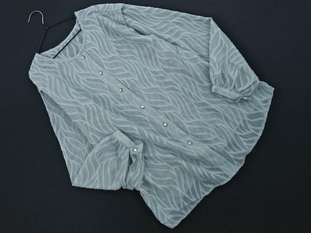 ネコポスOK CLASSICAL ELF クラシカルエルフ 総柄 シアー ブラウス シャツ sizeS/ブルーグレー ■◇ ☆ gfa4 レディース 商品に目立つヨゴレなど無く、USEDとして良い状態です。 表記サイズ：S 実寸サイズ： 肩...