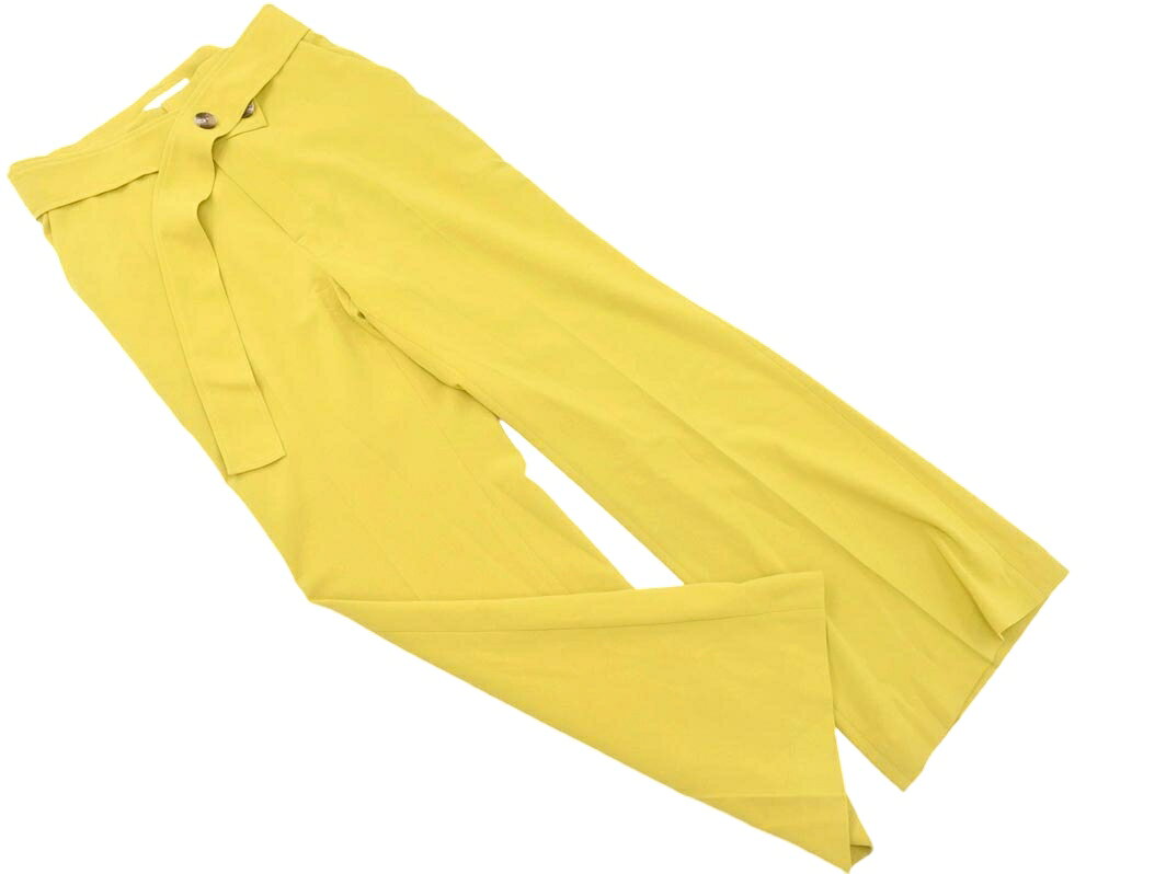 ROSE BUD ローズバッド フレア パンツ sizeS/黄 ■◇ ☆ gdd0 レディース 裏地：あり　ウエスト：ベルト付き　ベルトのボタンが取れかけています。ベルトにヨゴレがございます。後ろ面・左腰にヨゴレがございます。後ろ面・左スソ...