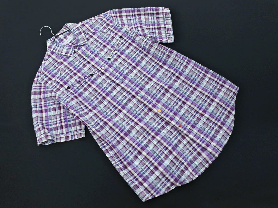 SHIPS JET BLUE シップスジェットブルー リネン混 チェック 半袖 シャツ sizeM/白x紫 ■◆ ☆ gga9 メンズ 商品に目立つヨゴレなど無く、USEDとして良い状態です。 表記サイズ：M 実寸サイズ： 肩幅40cm身幅...