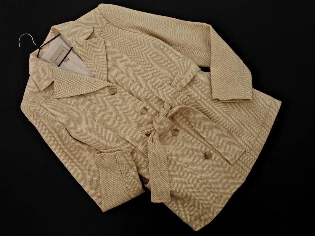 BANANA REPUBLIC バナナリパブリック リネン混 ヘリンボーン ジャケット size2/ベージュ ■◇ ☆ gea8 レディース 裏地：あり　ウエスト：ベルト付き　肩パッド：あり　商品に目立つヨゴレなど無く、USEDとして良い状...