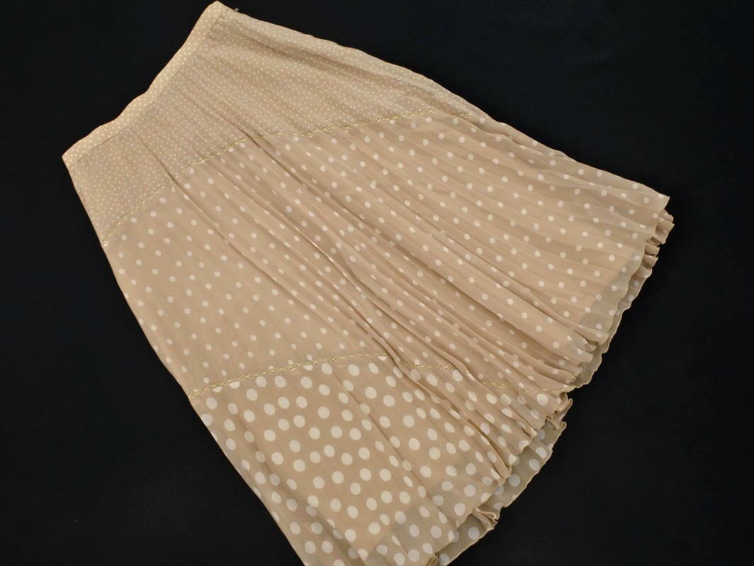ネコポスOK 自由区 ドット プリーツ スカート size38/ベージュ ■◇ ☆ gcb6 レディース 裏地：あり　ファスナー：左サイド　ウエストのホック片側にダメージがございます。（写真をご参照ください）他に状態の気になる箇所はございま...
