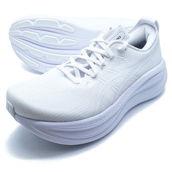 ランニングシューズメーカー：アシックス asicsカラー：White/Whiteアッパー：合成繊維・合成樹脂アウトソール：ゴム底足を入れた瞬間に、まるで靴下のように足全体をやわらかくつつみ込むGEL-NIMBUS 28【在庫について】当ショ...