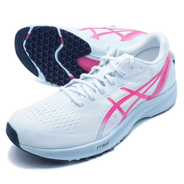 ランニングシューズメーカー：アシックス asicsカラー：Arctic Blue/Pink Gloアッパー：合成繊維・合成樹脂アウトソール：合成底（ウレタン）・ゴム底自分の足で蹴る感覚を研ぎ澄ませたレーシングシューズ。スピードトレーニングや...