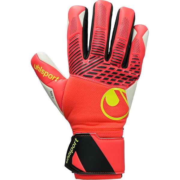 キーパーグローブ GKグローブ ゴールキーパーグローブメーカー：ウールシュポルト uhlsportカラー：フローレッドxホワイトxフローイエロー素材：親指／内側巻き込み縫製指股／PUバックハンド手首部／3Dメッシュテキスタイル手首／EVAフ...