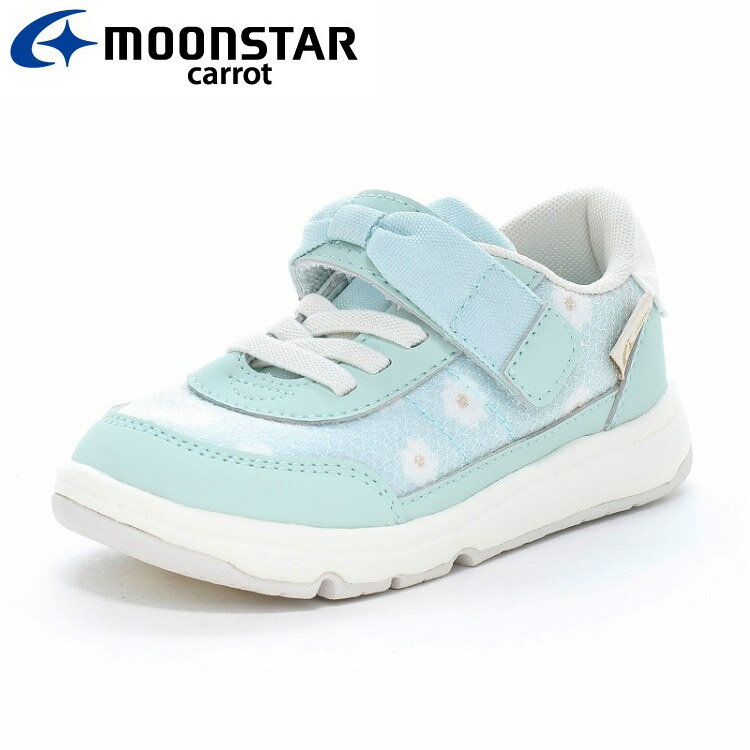 「こどもの足にいいことぜんぶ」の想いから生まれた機能シューズ「ムーンスター キャロット」のキッズシューズです。脱ぎ履きしやすいゴム紐×バンドタイプです。まるで太陽とマリアージュしたような春夏にぴったりな花柄プリントと、ブラウスの襟をイメージ...