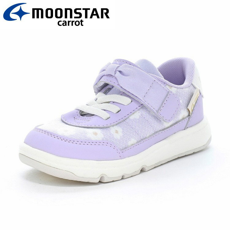 「こどもの足にいいことぜんぶ」の想いから生まれた機能シューズ「ムーンスター キャロット」のキッズシューズです。脱ぎ履きしやすいゴム紐×バンドタイプです。まるで太陽とマリアージュしたような春夏にぴったりな花柄プリントと、ブラウスの襟をイメージ...