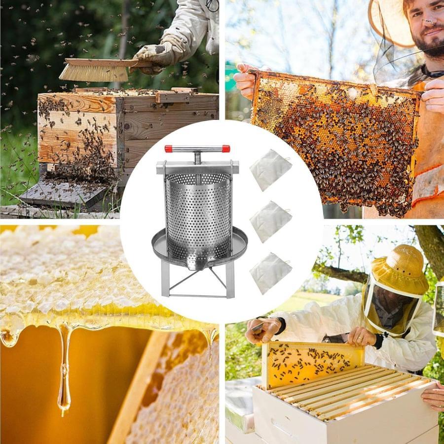 【蜂蜜分離器の素材】蜂蜜分離器 201 ステンレス鋼製、シームレスに溶接され、滑らかなエッジ、手を切らず、頑丈で耐久性があり、防錆性と耐摩耗性があり、お手入れが簡単です。【蜜を絞り器仕様】蜜を絞り器全高は52cm、ネットバケツの直径は約23...