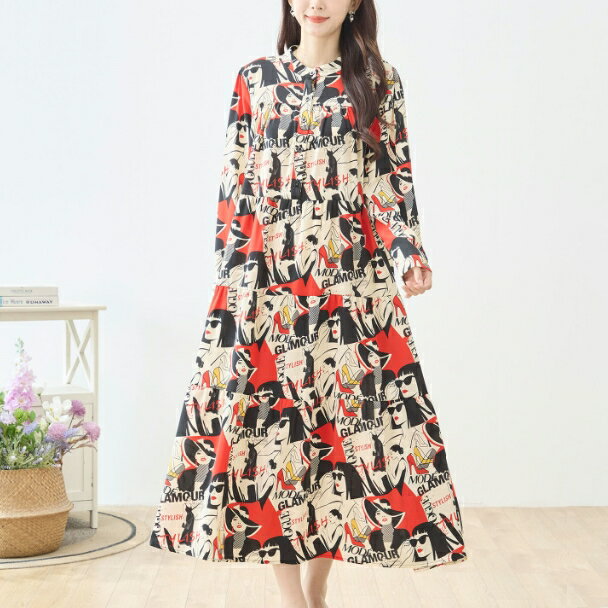 ベーシック×トレンド×エレガントが テーマで遊び心があり着回しのきく アイテムを取り揃えているメーカーです。 少しゆったりサイズのミセスに人気のブランド。 目を惹くモダンなモデル柄が印象的な ロングワンピースです。 スタイリッシュな女性モチ...