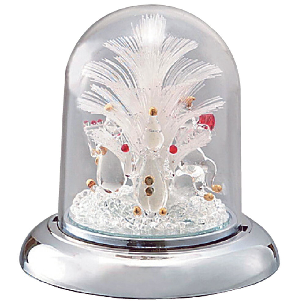 ガラスのオブジェをLED の多彩な光で照らします。 独自の機構によりオルゴールの演奏中だけ光り輝きます。 好きな曲、好きなモチーフを選んで組み合わせることができます。 サイズ：φ 90×H95mm