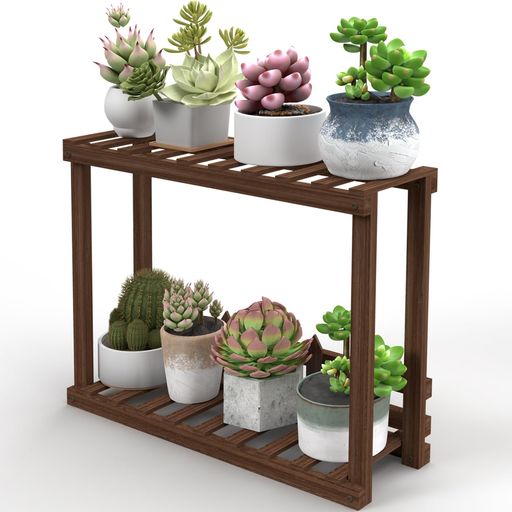 【シンプルなデザイン】コンパクトな松木製植物スタンドで、本体サイズは幅40x奥行き12x高さ33cmで、排水口のデザインで花に直接水をやることができます。2層ラックは収納エリアを大幅に拡大でき、文房具、観葉植物、調味料、化粧品、おもちゃ、そ...