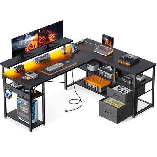 【コンセント付きデスク・ゲームと仕事両立】パソコンデスクとしてはもちろん、ゲーミングデスクとしても使用できるおしゃれなL字デスク。机には、2つのACコンセントとUSB ポート付きで、パソコンやスマホなどの充電ができて超便利です。また、ラック...
