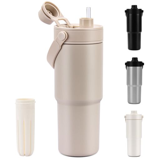 【セラミック水筒】高品質のセラミックコーティングとガラスストローで作られ、セラミックライナーは無毒無害で、汚れや臭いが付着しにくく、健康的な飲み物に最適です。金属的な風味が飲み物に移りにくいので、本来のコーヒーや紅茶を楽しむことができ、味を...