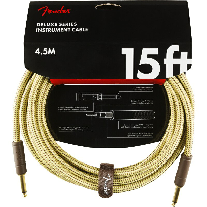 Fender Deluxe Series楽器用ケーブルは、最高品位の材と編組シールディングを採用し、フラッグシップケーブルラインナップとしての耐久性と音質を実現しました。新設計のロゴ入り新形状プラグキャップに24K金メッキコネクターを装備し...