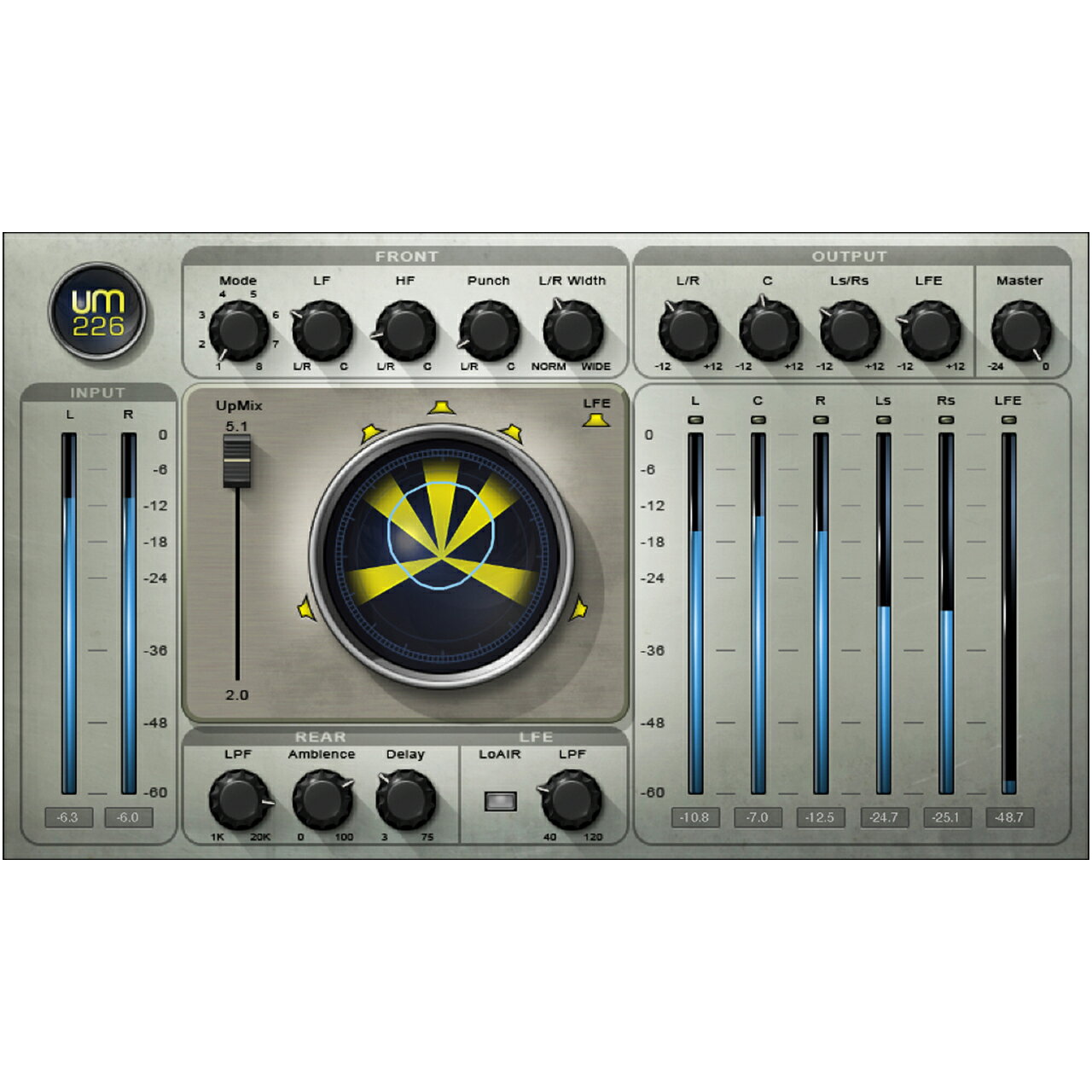 UM225 / UM226 プラグインエフェクト DAW DTM ステレオソースをサラウンド化するには、多くの経験が必要ですか？ 商品概要 ステレオ素材をサラウンドソースへとリアルタイムにコンバート、帯域バランスなどの調整も可能なプラグイン...