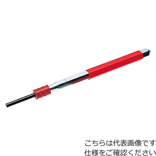 【特長】●従来のノックピンポンチと違った新しい設計です。●本体は転がりにくい六角形状にしています。またチャッキングゴムが作業性の向上に有効です。【用途】●整備用補助用具。【仕様】●全長(mm)：212●幅(mm)：12●先端径(mm)：6....