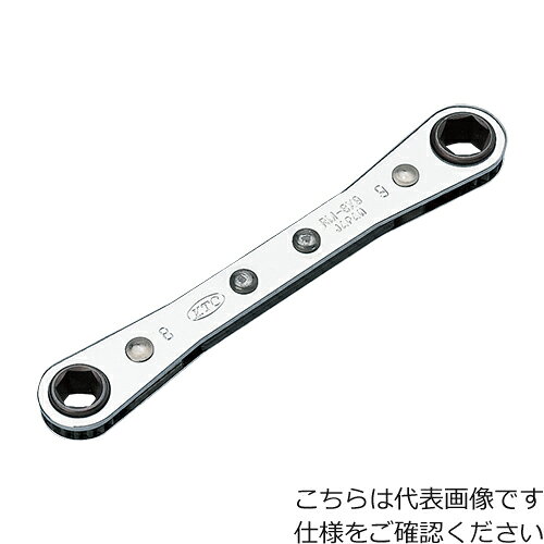 【特長】●強力な板バネにより”カチッ””カチッ”と小気味よい連続音を発し、ラチェット作業ができます。●頭部は薄型、めがね形状で狭い所の作業に適しています。●送り角度は20°です。【仕様】●対辺寸法(mm)：8×10●全長(mm)：120●厚...