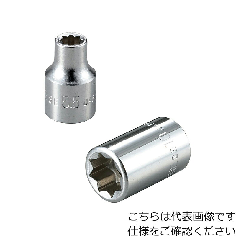 【特長】●四角ボルト・ナット用のソケットです。【仕様】●差込角(mm)：9.5●対辺寸法(mm)：8●全長(mm)：27●対辺形状：8角●対辺(mm)：8【仕様2】●四角ボルト・ナット用【材質／仕上】●構造用鋼【原産国（名称）】日本【質量】...
