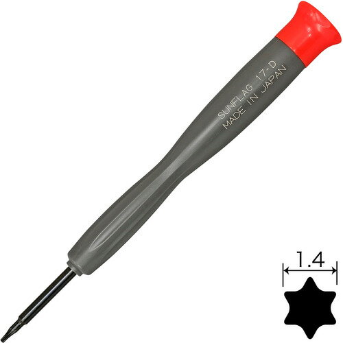 【特長】●携帯電話・PHS・各種ゲーム機器、精密機械などの特殊ねじ用工具です。●グリップ後部のキャップを軽く指先でおさえて頭部を安定した状態で回せます。●軸部は工業用特殊鋼使用にて、総焼き入れとなります。【仕様】●刃先：星型1.4mm●軸長...