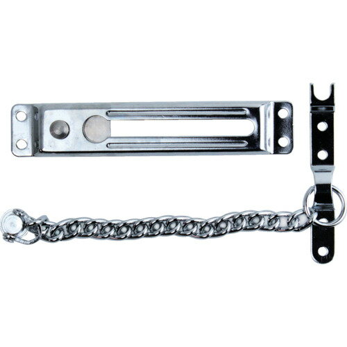 【特長】●扉を少し開けた状態で訪問者に応対できるので、防犯に適しています。【用途】●玄関扉の補助締りに。【仕様】●色：クロームメッキ●奥行(mm)：15●本体寸法(mm)幅×長さ：28×150【仕様2】●使用タッピング：3.5×16mm【材...