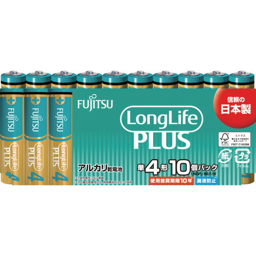 【特長】●ふだん使いの機器にロングライフプラスタイプ●高い信頼性とコストパフォーマンスを誇るスタンダードタイプのアルカリ乾電池。●使用推奨期限が10年で備蓄にも最適。●中電流機器から小電流機器に適しています。【仕様】●タイプ：単4●使用推奨...