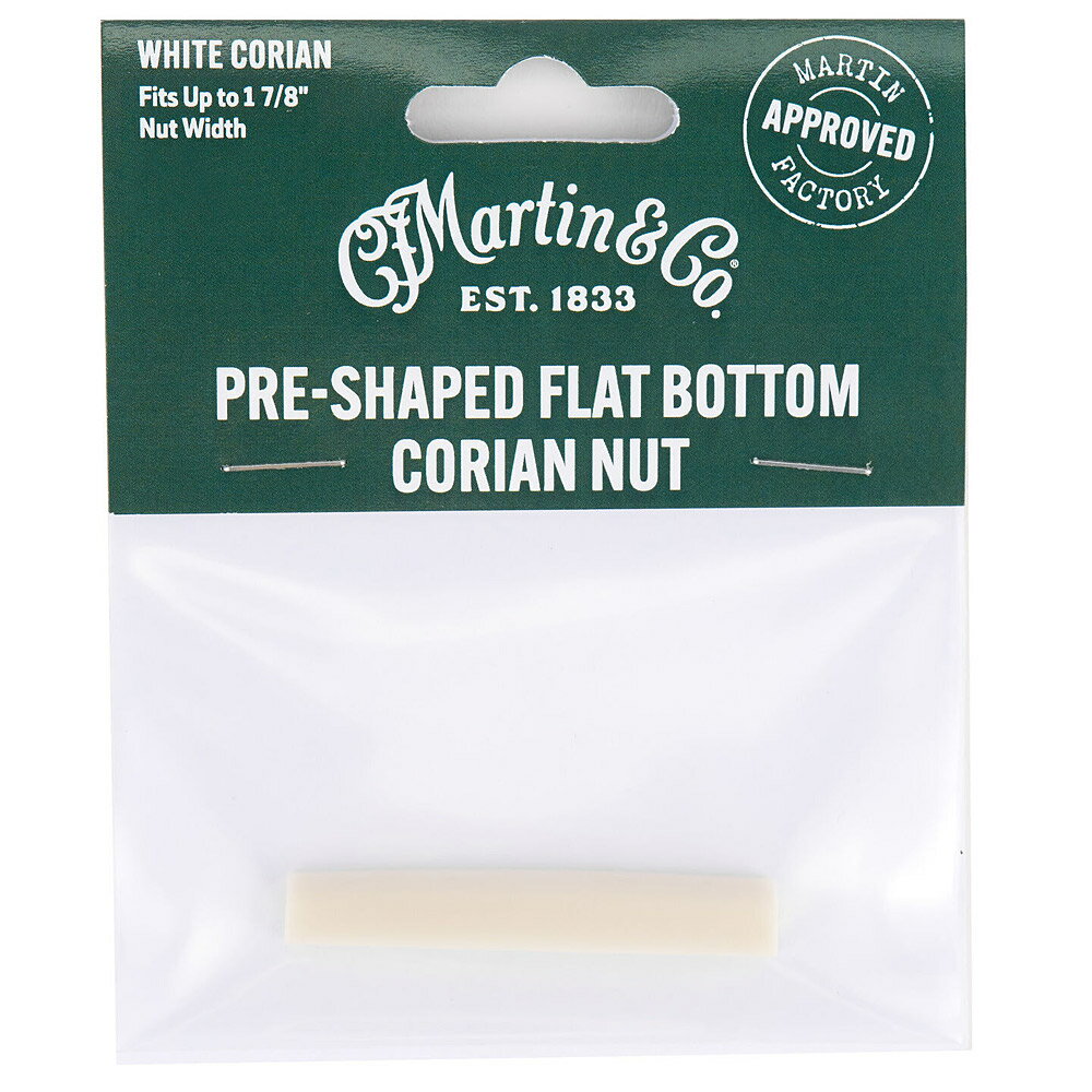 18NT0002 コーリアン製プリシェイプド・フラットボトム※ナット。 ※ナット底面が指板に対して水平に成形されています。 ※Martin Genuine Partsについてのご注意※ Martin Genuine Partsは現行モデルの...