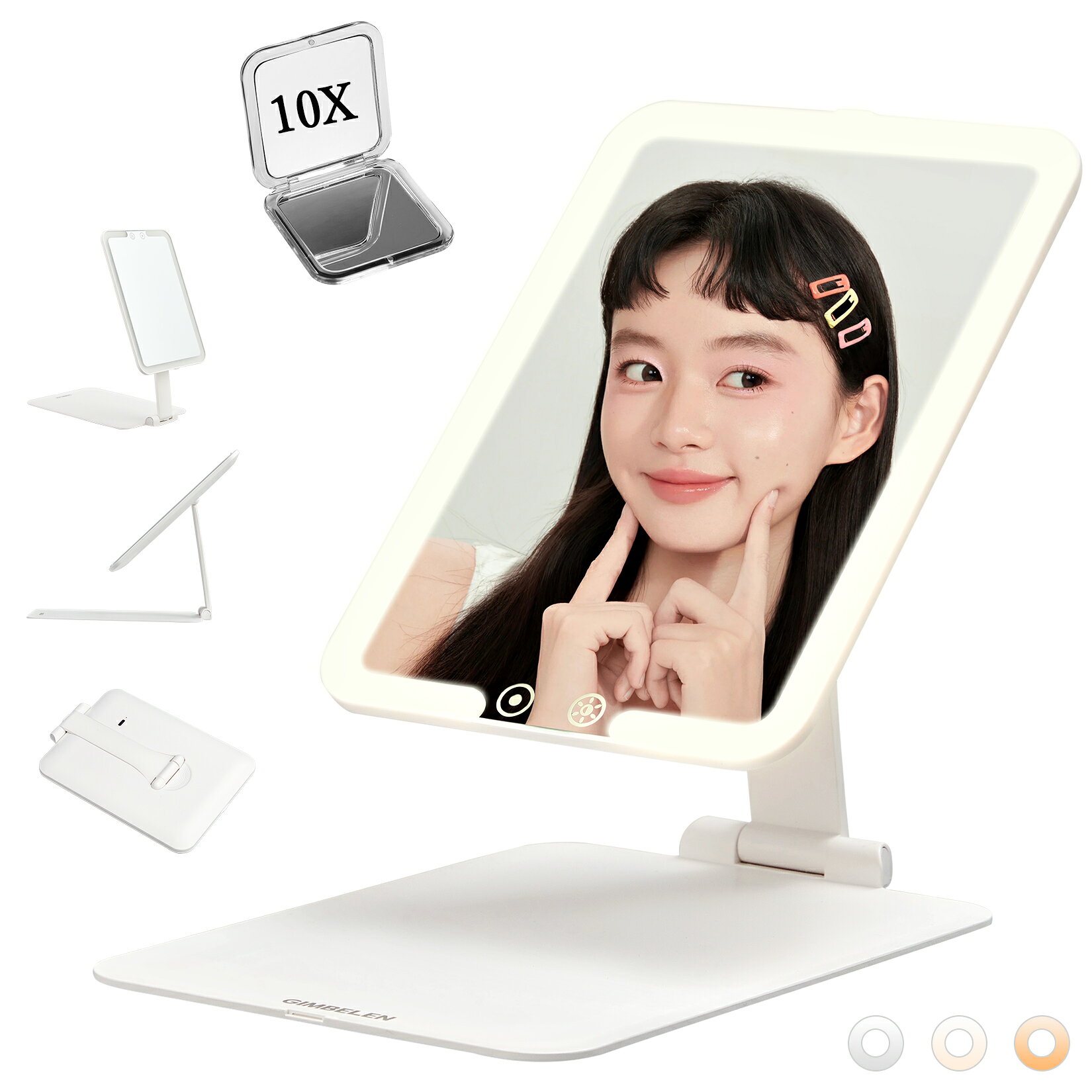 商品名LEDライト付き 女優ミラー 化粧鏡商品仕様サイズ：20.5*14.2*5 cm 重量：0.5 kg商品特徴3色調光・無段階調光：電球色、昼白色、昼光色の3つの照明モードをタッチ操作で簡単切替。お好みの明るさに細かく調節可能です。 安...