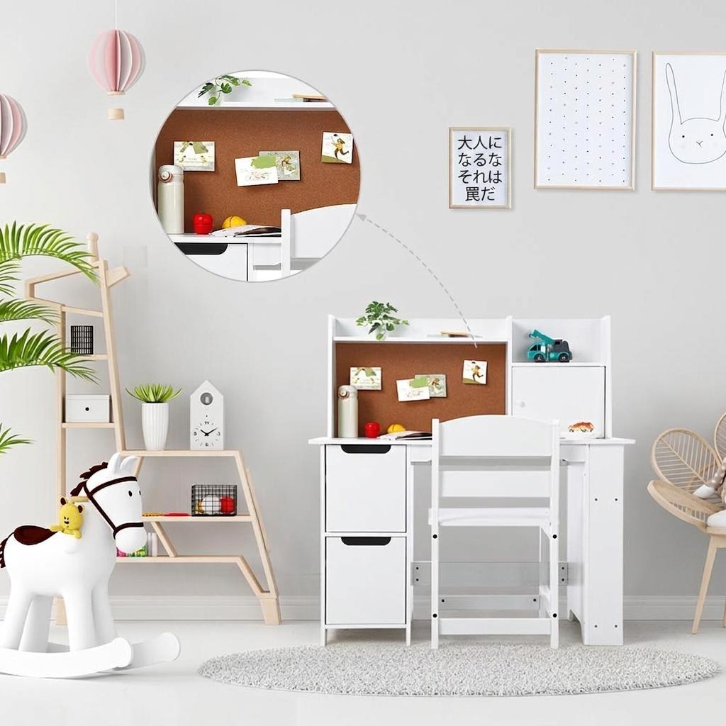 商品名学習机商品情報机サイズ：91×46×100cm 椅子サイズ：40×41×74cm 素材：MDF・パーティクルボード カラー：ホワイト 耐荷重：45kg 推奨年齢：3‑8歳商品特徴■広い天板と充実した収納スペース 机は広々とした天板を備...