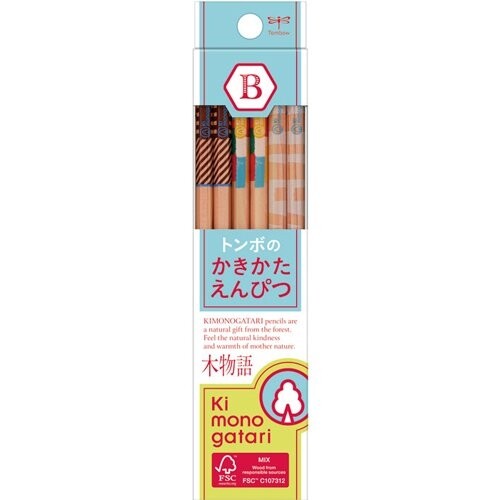 商品名トンボ鉛筆 木物語 かきかた鉛筆 B 水色説明森林認証材を使用したキッズ向けの鉛筆「Ki monogatari」シリーズ。木肌の軸に明るく楽しいデザインをトッピングした、木の温もりが手でも目でも感じられるナチュナルデザインの鉛筆です。...