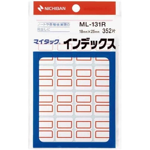 商品名ニチバン マイタックインデックス 赤枠 ML-131R アカ説明便利なインデックスラベル(赤枠小)です。整理や分類、表示に。●材質:上質紙●ラベルサイズ:18mm×25mm、16面●赤枠(小)●シート数:22シート品番ML-131Rカ...