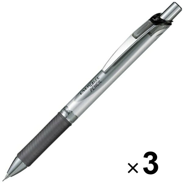 商品名ぺんてる シャープペンシル エナージェルシャープ 0.5mm シルバー/ブラック軸 PL75-A 3本セット説明シルバーカラーがクールなシャープペンシル。先端を保護するスライドスリーブ式で、持ち運びも安心。消しゴム付き。【サイズ】高さ...