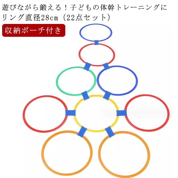 リング直径28cm(22点セット)収納ポーチ付き遊びながら鍛える!子どもの体幹トレーニングにけんけんは常にリズムに合わせて身体を動かす運動です。3〜5歳の幼児期にリズムに合わせて身体を動かすことは、今後のスポーツの基盤になってくれます。設置...