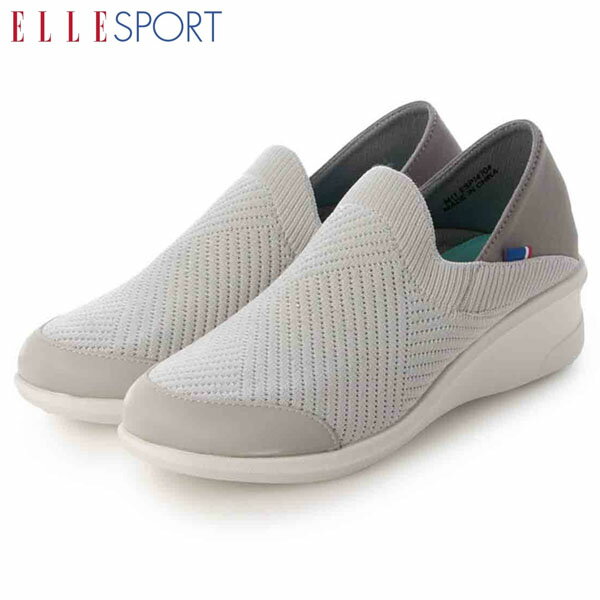 エル スポーツ ELLESPORT ニット編みウェッジスリッポンシューズ ESP14704エレガントな印象のウェッジヒールが特徴のスリッポンシューズ。アッパーは伸縮性のあるニット編みの素材を使用しております。足あたりも良く快適な履き心地です...