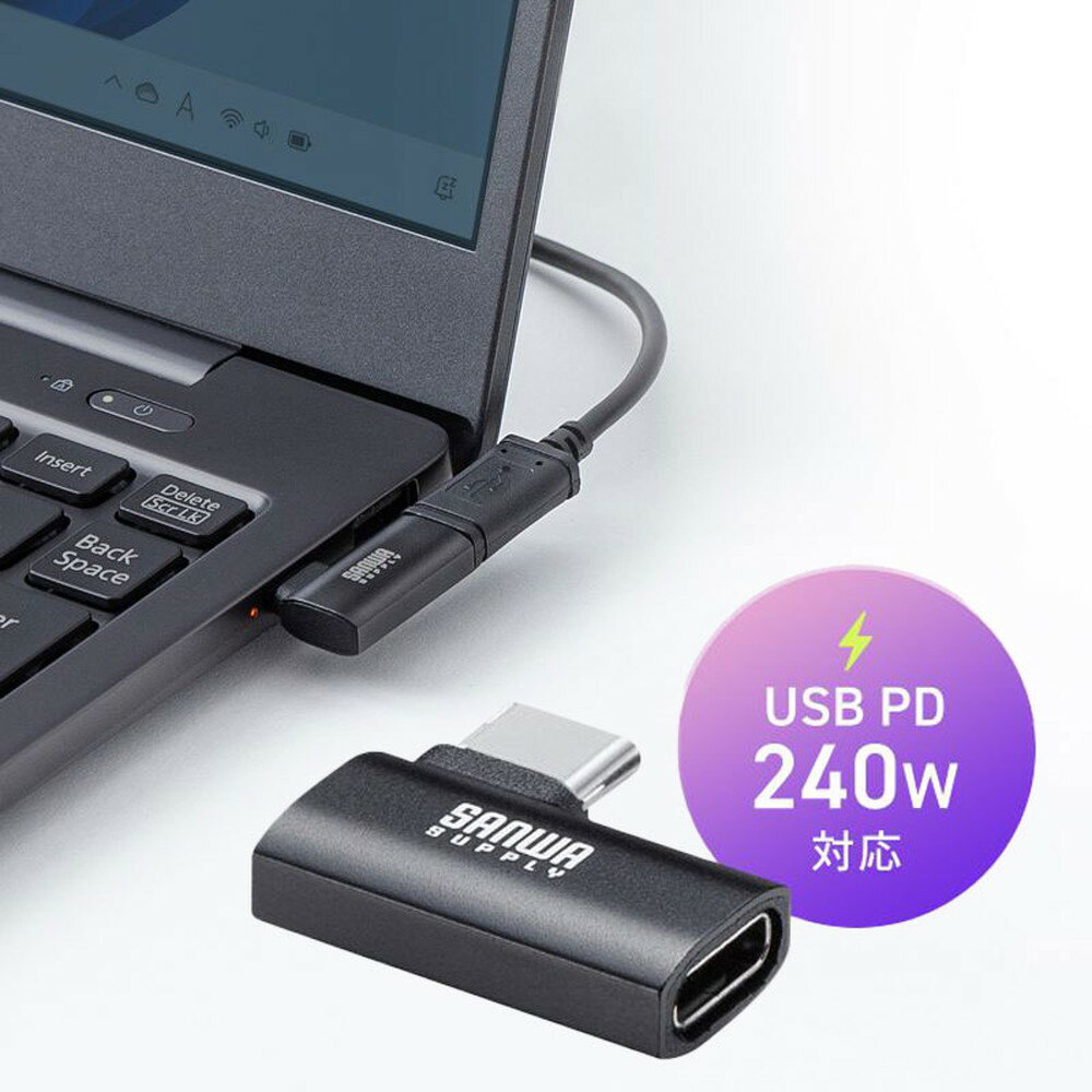最大40Gbpsと240W対応、映像出力もできるL字型Type-Cアダプタ。※箱にキズ、汚れがありますが商品は新品です。＜特長＞●L字型のデザインでケーブルの取り回しがスムーズになり、省スペースで使いやすい構造です。●最大40Gbpsの超高...