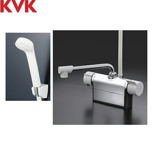 KVKデッキ形サーモスタット式シャワー FTB200DWP2 寒冷地仕様 シャワーヘッド／ホース／ハンガー：白 シャワーホース長さ：1.45m 吐水口：190mm 取付ピッチ：120mm 取付穴Φ：25±2 eシャワーNF やさしさ推奨品 ...