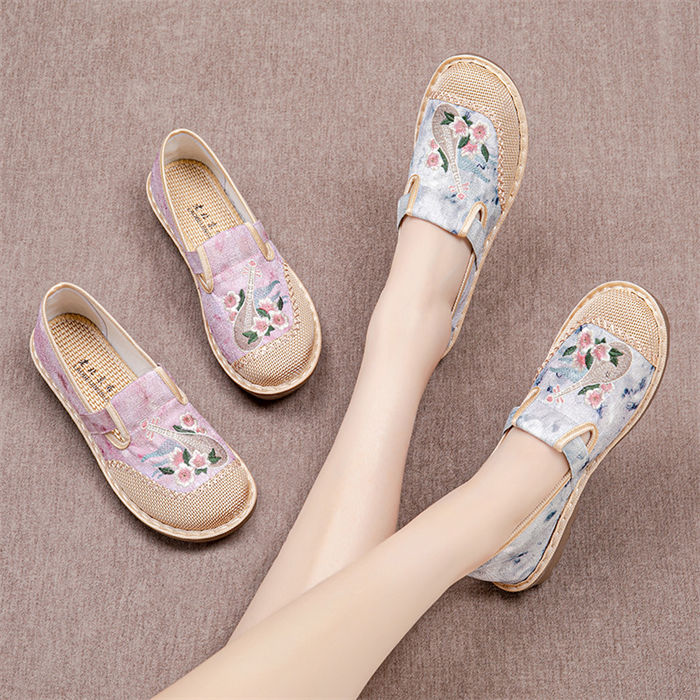 チャイナシューズ レディース フラットシューズ チャイナ靴 中華靴 スリッポン ウォーキングシューズ 婦人靴 チャイナドレス メイド 唐装漢服コスプレ 花刺繍柄 シンプル 軽量 通気性 美脚 春夏 きれいめ 疲れない 痛くない 歩きやすい ...