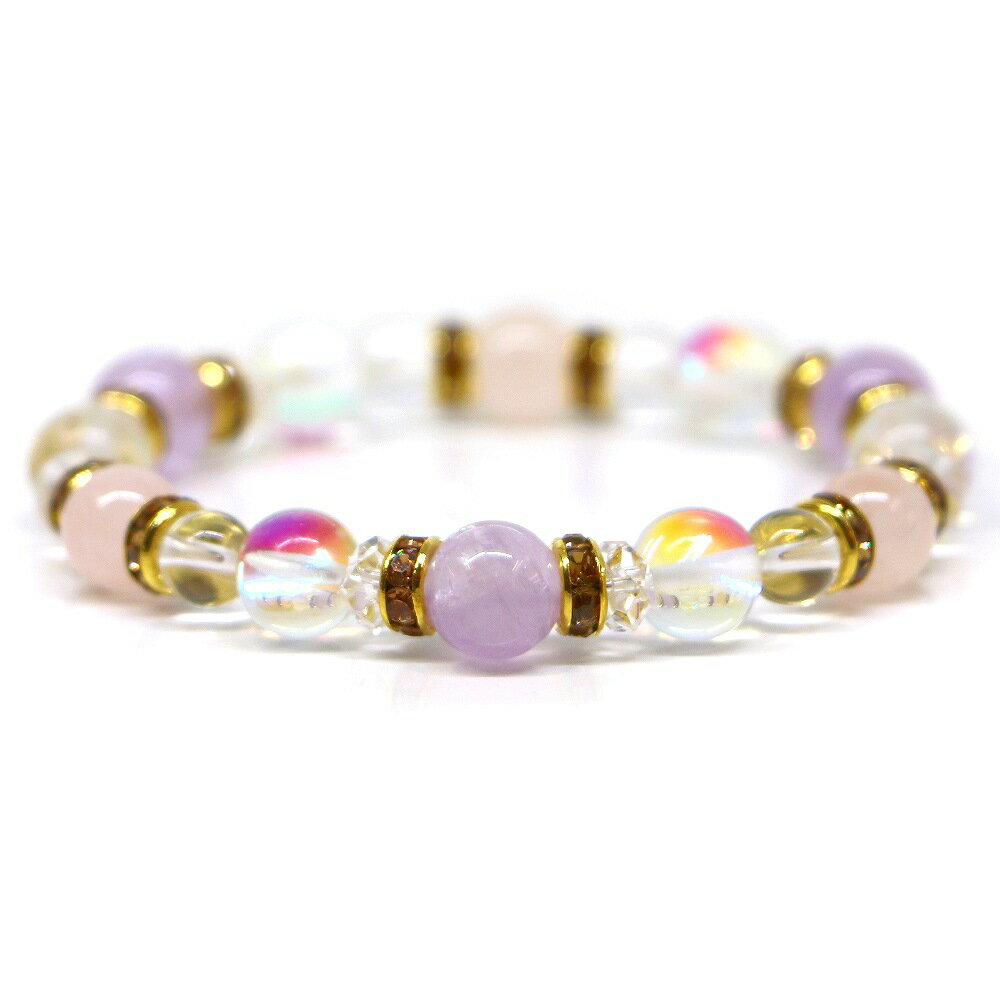 ◆玉サイズ（約） ラベンダーアメジスト：8mm ボタンカット水晶：3mm×6mm ルナフラッシュ：8mm 水晶：6mm ローズクォーツ：8mm ロンデル(ゴールド×ゴールド)：6mm ※ボタンカットのデザインは予告なく 変更となる場合がござ...