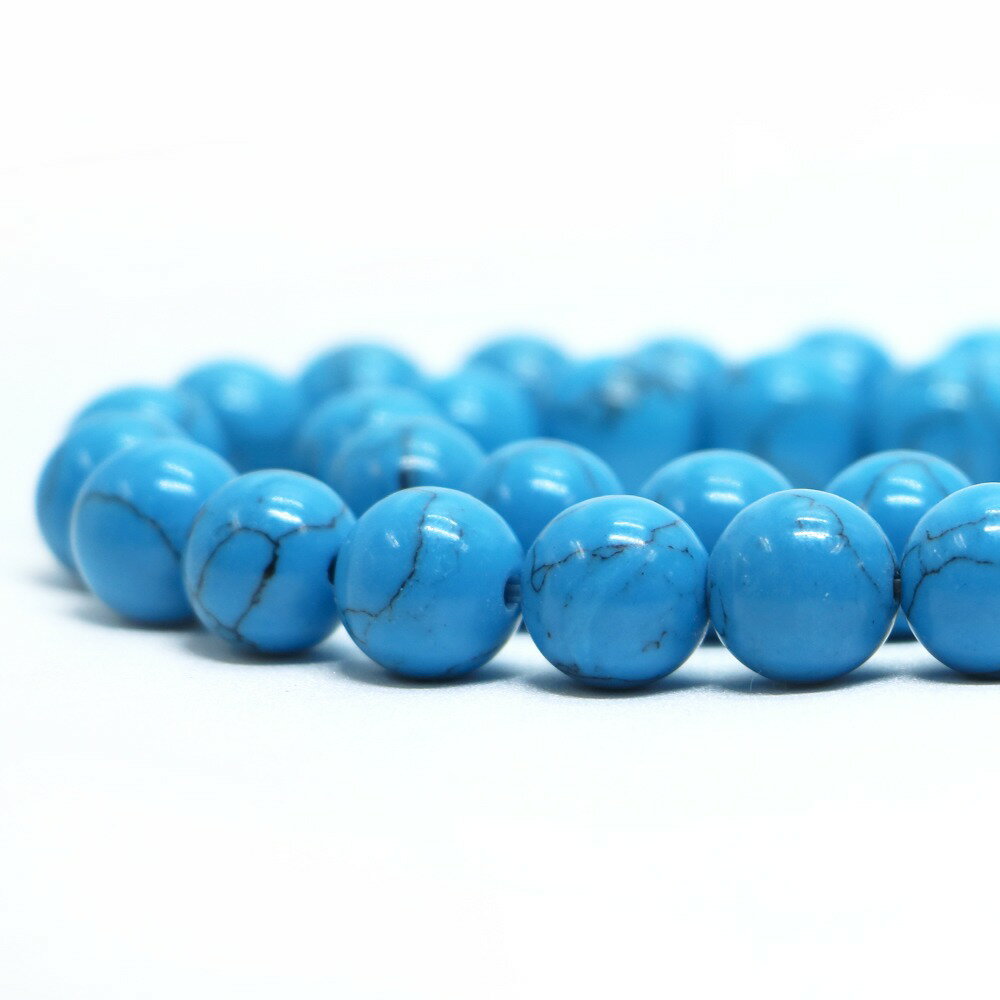 【ビーズサイズ】12mm 【形】丸玉 【連の長さ】約38〜40cm ※ビーズサイズは0.5mm前後の誤差がある場合がございます 【商品説明】 こちらの商品はターコイズを模した人工石となります ターコイズの特徴的なスパイダー模様も一つ一つに違...