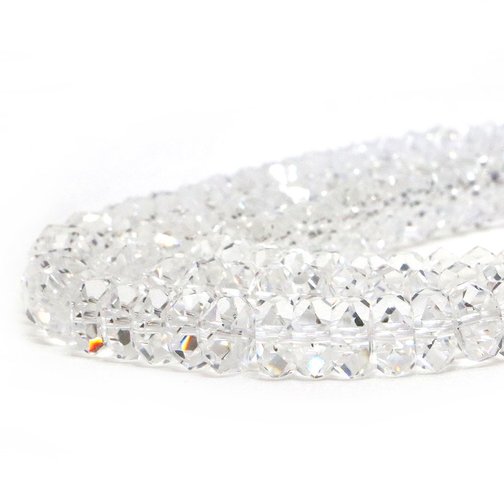 【ビーズサイズ】4×8mm 【形】ボタンカット 【連の長さ】約38〜40cm ※ビーズサイズは0.5mm前後の誤差がある場合がございます 【商品説明】 水晶は和名は石英（Quartz、クォーツ）のグループで六角柱の透明度のある結晶のことをい...