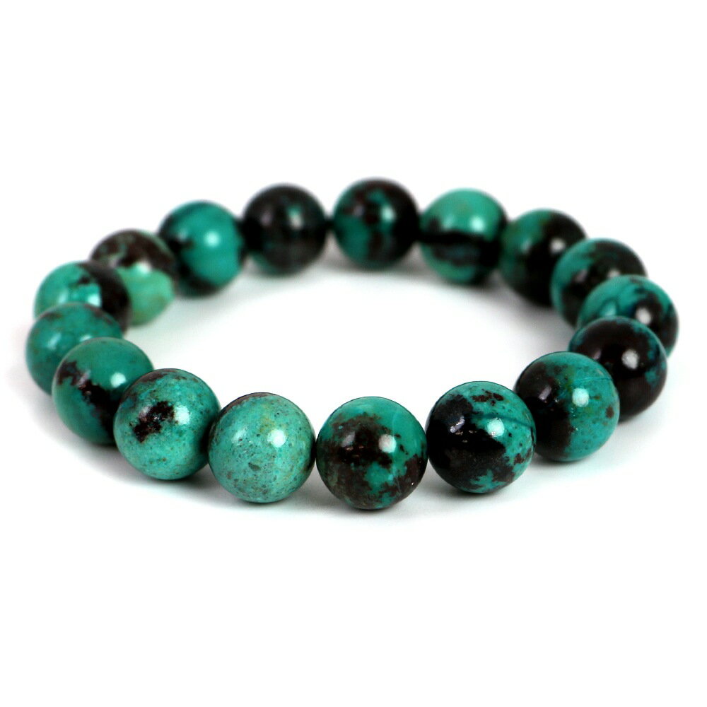 【サイズ】 ・玉サイズ 12.4mm ・腕回りサイズ17.5cm ・重さ38.9g 【商品説明】 こちらの商品は1点ものブレスレットとなります クリソコラ（Chrysocolla）は、酸化銅鉱（copper phyllosilicate）の...