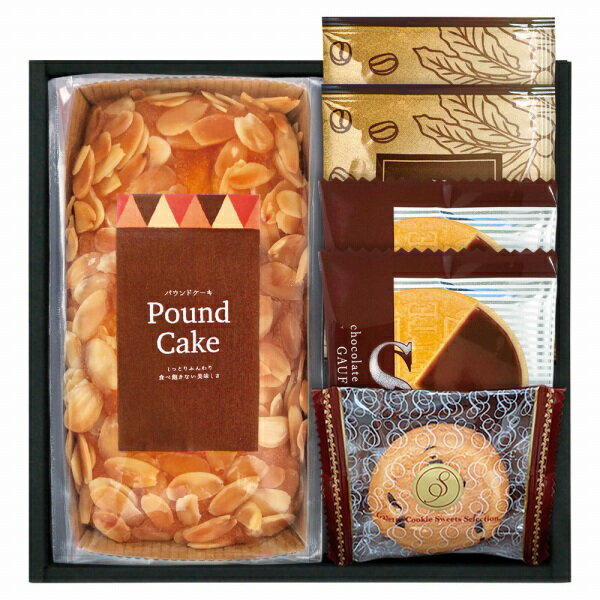 商品仕様 箱サイズ約20.2×19×5cm内容●セット内容:アーモンドパウンドケーキ・チョコチップクッキー各1、ドリップコーヒー7g・ゴーフレット（チョコ）各2 ●生豆生産国:ブラジル・コロンビア他 ●加工地:日本【小麦・卵・乳】用途香典返...