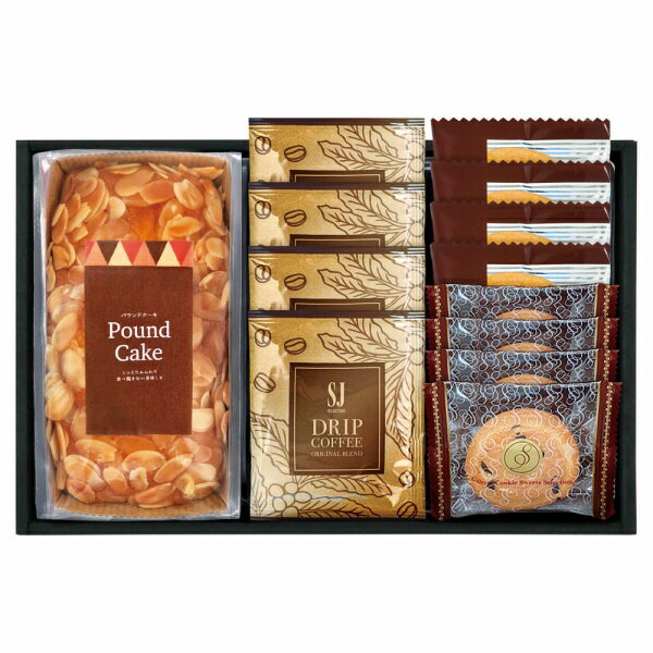 商品仕様 箱サイズ約30.8×19×5.7cm内容●セット内容:ドリップコーヒー7g・ゴーフレット（チョコ）・チョコチップクッキー各4、アーモンドパウンドケーキ×1 ●生豆生産国:ブラジル・コロンビア他 ●加工地:日本【小麦・卵・乳】用途香...
