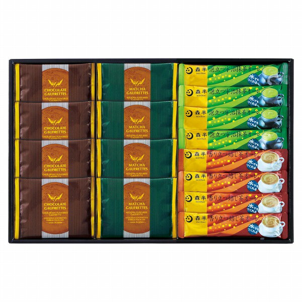 商品仕様 箱サイズ約26×39.5×3cm内容●セット内容:宇治抹茶オーレ10g・焙じ茶オーレ10g各4、ゴーフレット（チョコクリーム・抹茶クリーム各4） ●加工地:日本【小麦・卵・乳】用途香典返し　満中陰志　粗供養など※メーカー希望小売価...