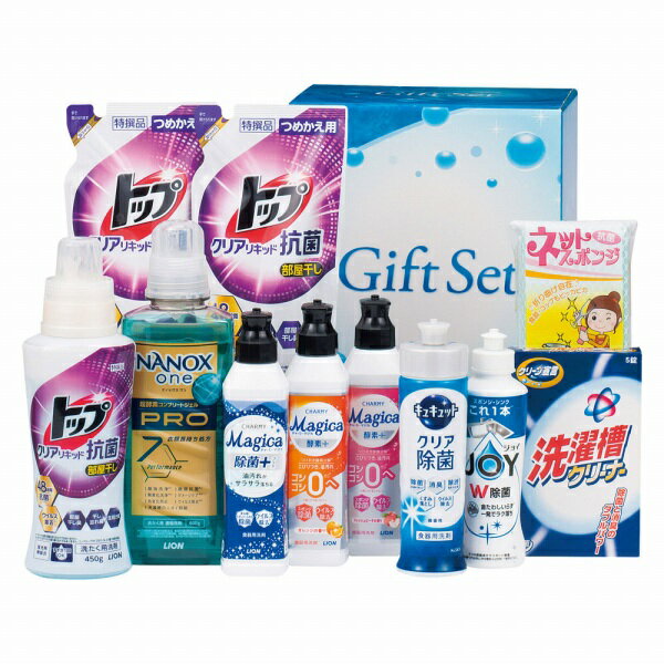 商品仕様 箱サイズ約15.8×21.8×27.4cm内容●商品:ライオントップクリアリキッド抗菌詰替用350g×2、ライオンNANOX one PRO600g・ライオントップクリアリキッド抗菌450g・P&G除菌ジョイコンパクト170ml・...