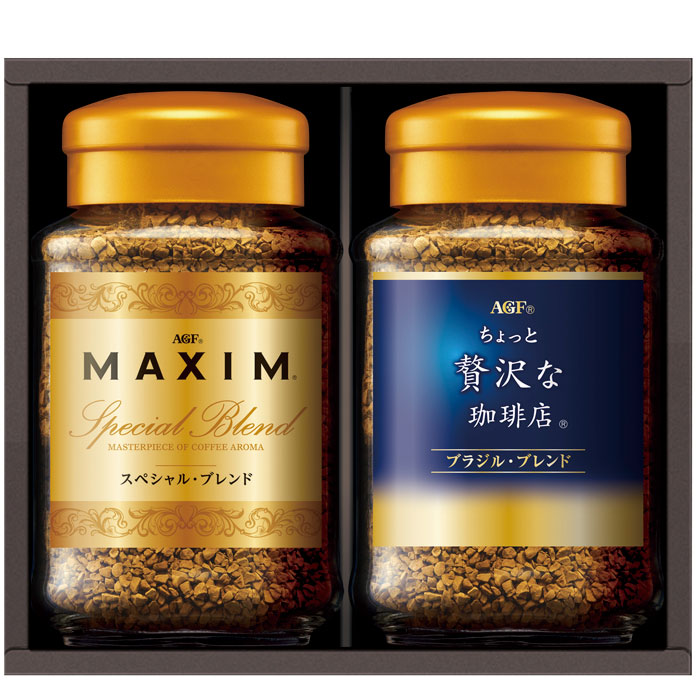 《1箱の内容》 内容／ちょっと贅沢な珈琲店 ブラジルブレンド65g、マキシム スペシャルブレンド65g 箱サイズ／158×183×66mm　化粧箱入 重量／700g シーンや気分に合わせて楽しんでいただけるよう、色々な味わいをセットしたイン...