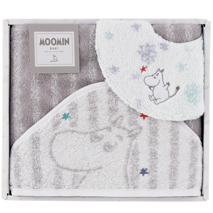 商品サイズ／おくるみ800×800mm、スタイ255×200mm 箱サイズ／230×260×60mm 材質／綿100% ベトナム製 全体に散りばめられた星や花たちとムーミンが可愛いギフト。 お名前やイニシャルを入れてプレゼントしませんか？ ...