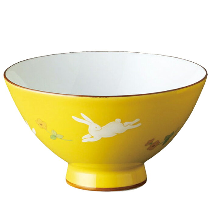 サイズ／口径11.5cm　　高さ6.5cm 原産国／ 日本 材質／磁器 箱仕様／化粧箱 電子レンジ対応　可 香蘭社特有の「黄色」をベースに、白いうさぎと花模様のシルエットが大変可愛らしいデザインです。 可愛いデザインは、マイ茶碗にも　親しい...