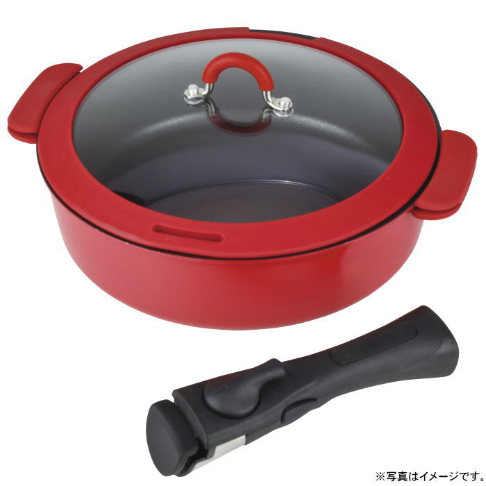 商品サイズ／415×285×125mm 箱サイズ／267×255×85mm 材質／本体：アルミニウム合金、内面：フッ素樹脂加工、外面：焼付塗装、蓋：強化ガラス・シリコーンゴム、ハンドル：フェノール樹脂 中国製 IH100V・200V 両手卓...