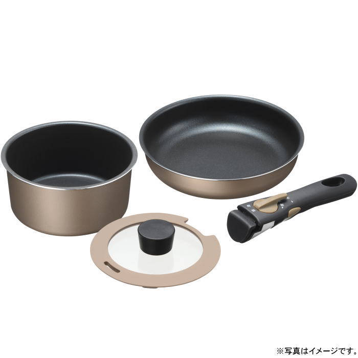 商品サイズ／鍋（16cm）φ175×82mm・フライパン（20cm）φ215×48mm：本体：アルミニウム合金（内面：ダイヤモンドコート）・底面：ステンレス鋼、蓋（16cm）φ170×39mm：強化ガラス・シリコーンゴム、着脱ハンドル195...